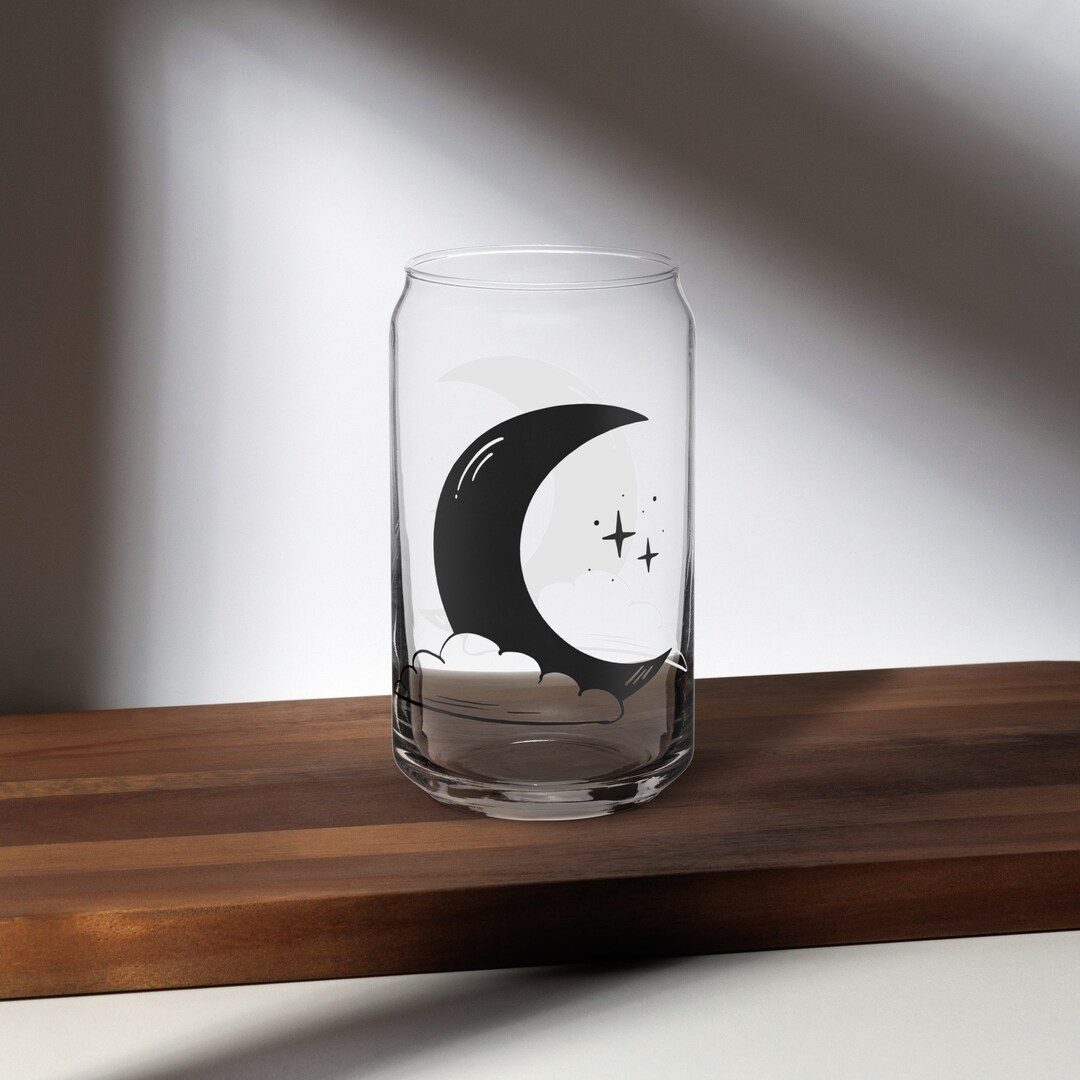 Can-shaped Glass With Crescent Moon Design, 16oz Glass Cold Cup, Moon ...