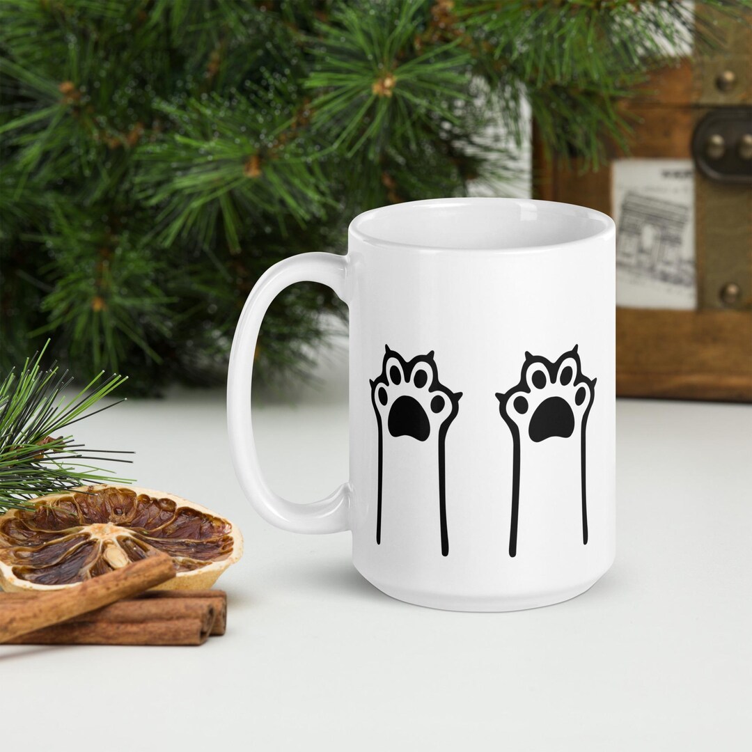 Cat Paw Mug, Large Coffee Mug for Cat Lovers, Toe Beans Mug, White ...