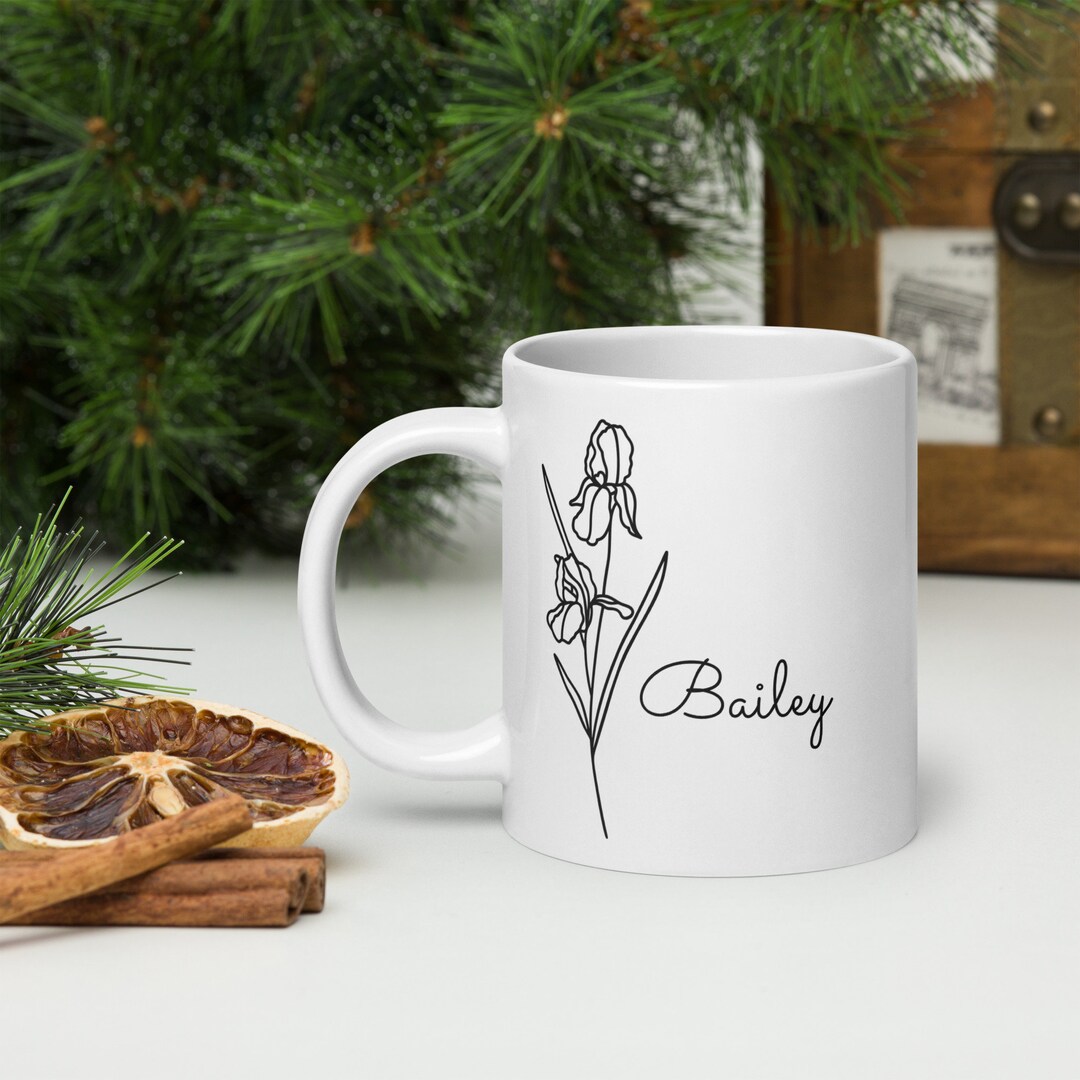 February Birth Flower Mug With Customizable Name, 20 Oz Iris Flower Mug ...