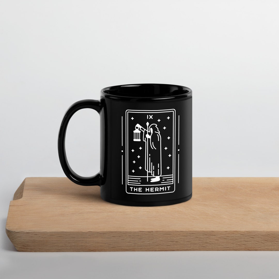 The Hermit Tarot Card Mug, Black Coffee Mug, Tarot Divination Gift Mug ...