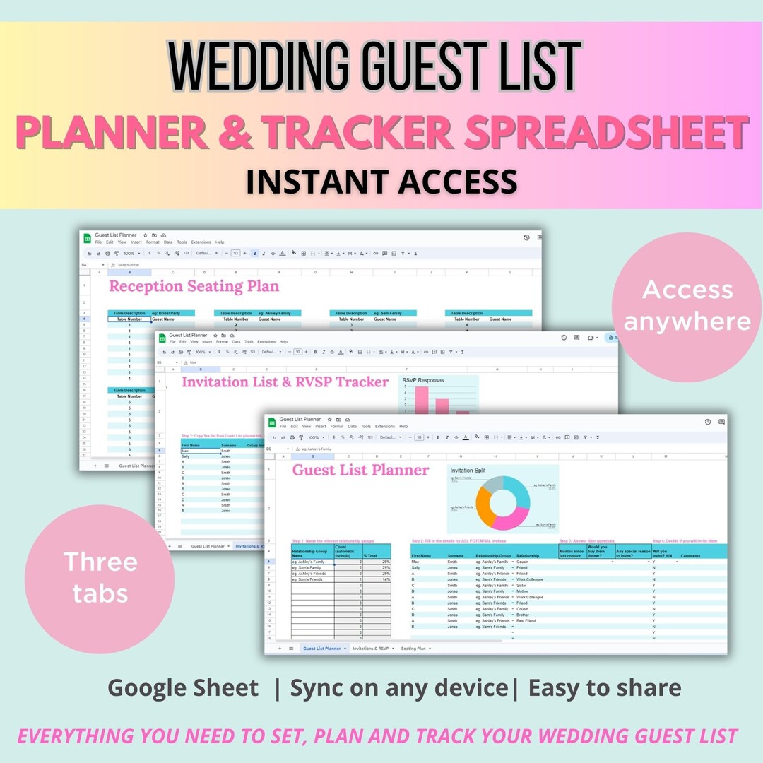 Wedding Guest List Tracker, Wedding Seating Chart, Wedding Spreadsheet ...
