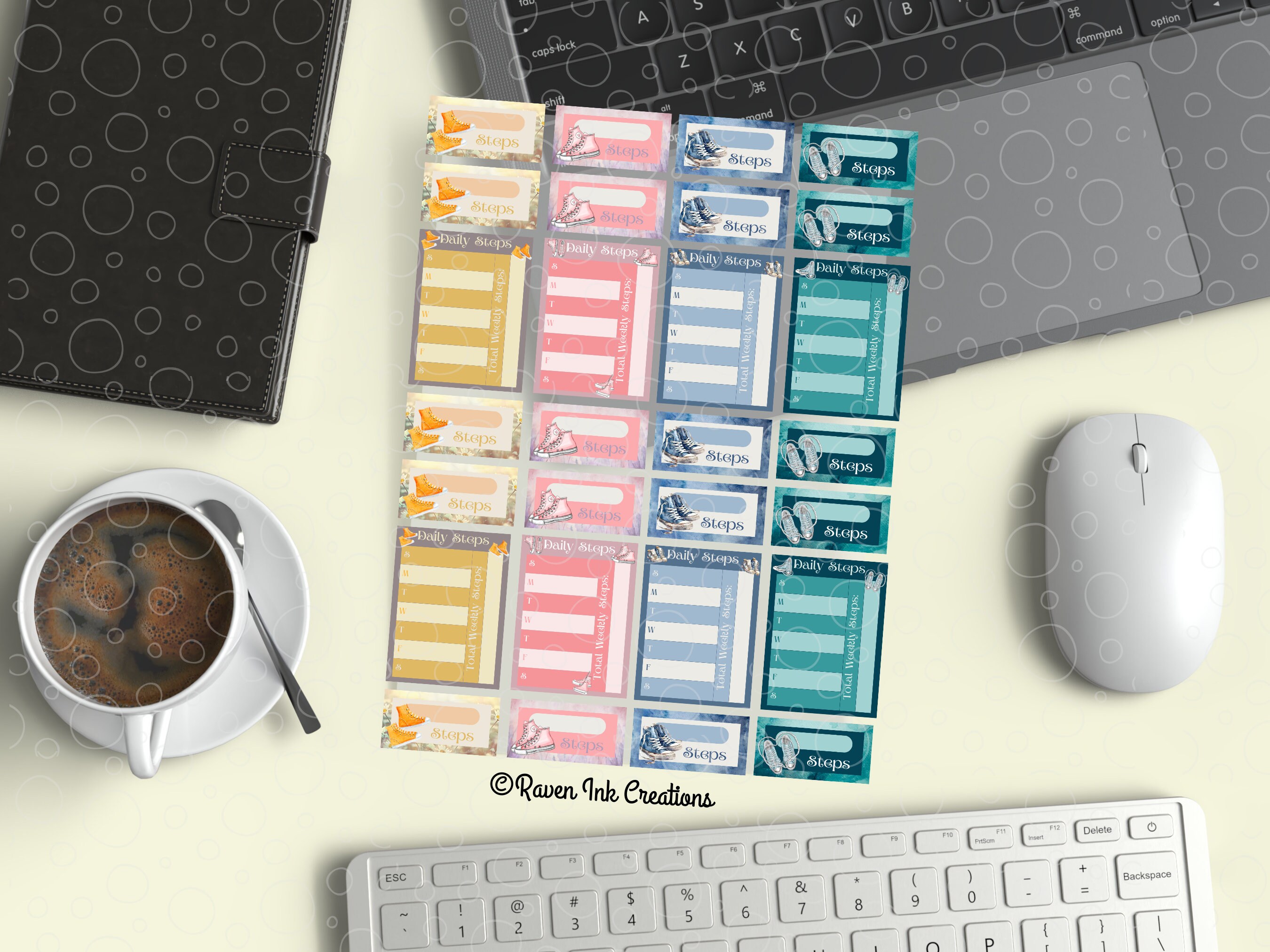 Step Tracking Printable Stickers, Watercolor Stickers, Planner Stickers ...