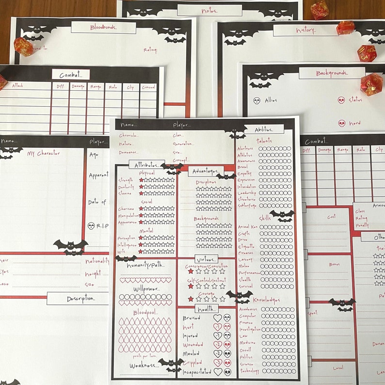 Vampire the Masquerade Character Sheets 20th Anniversary - Etsy