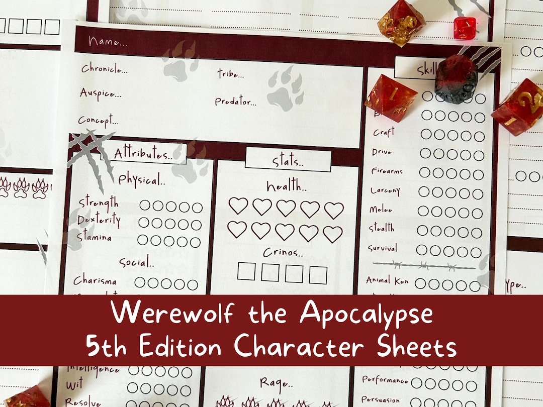 Werewolf the Apocalypse 5th Edition Character Sheets World of Darkness ...