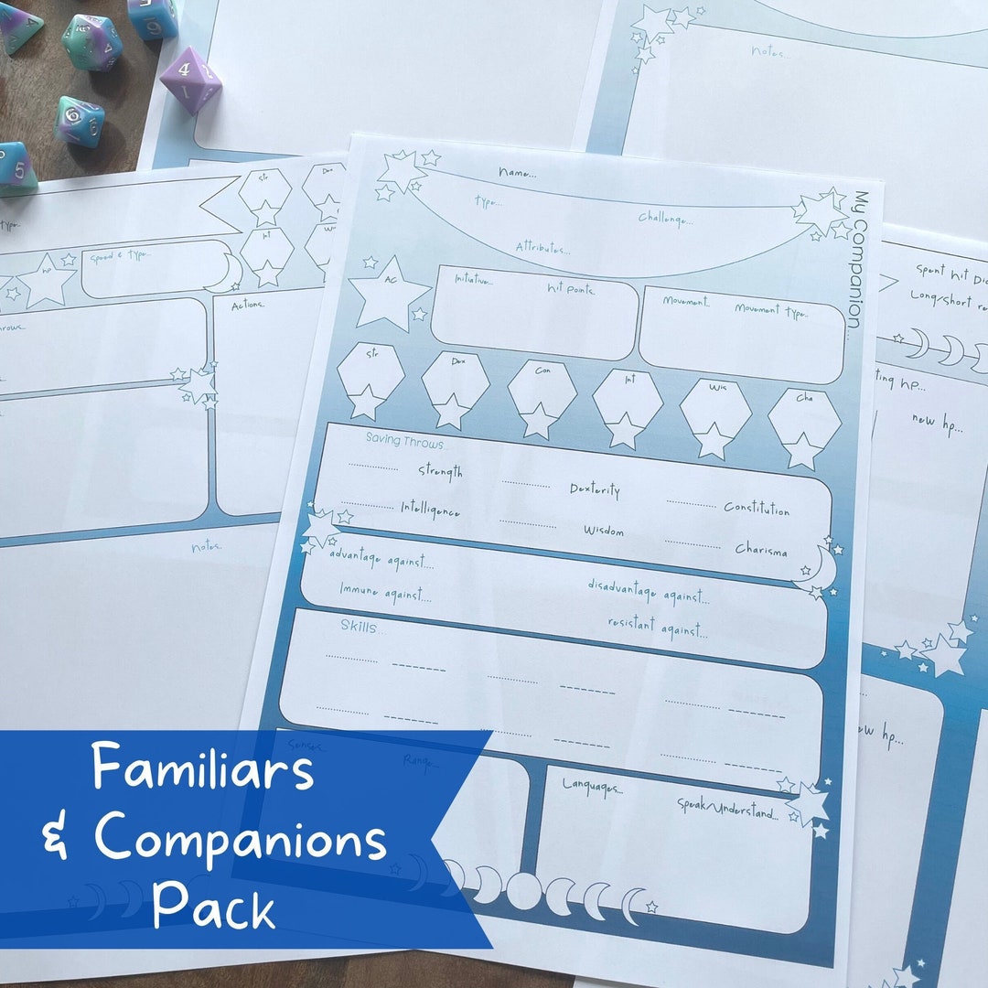 DND Familiars & Companions Set Cute Moon and Stars 5 Form - Etsy