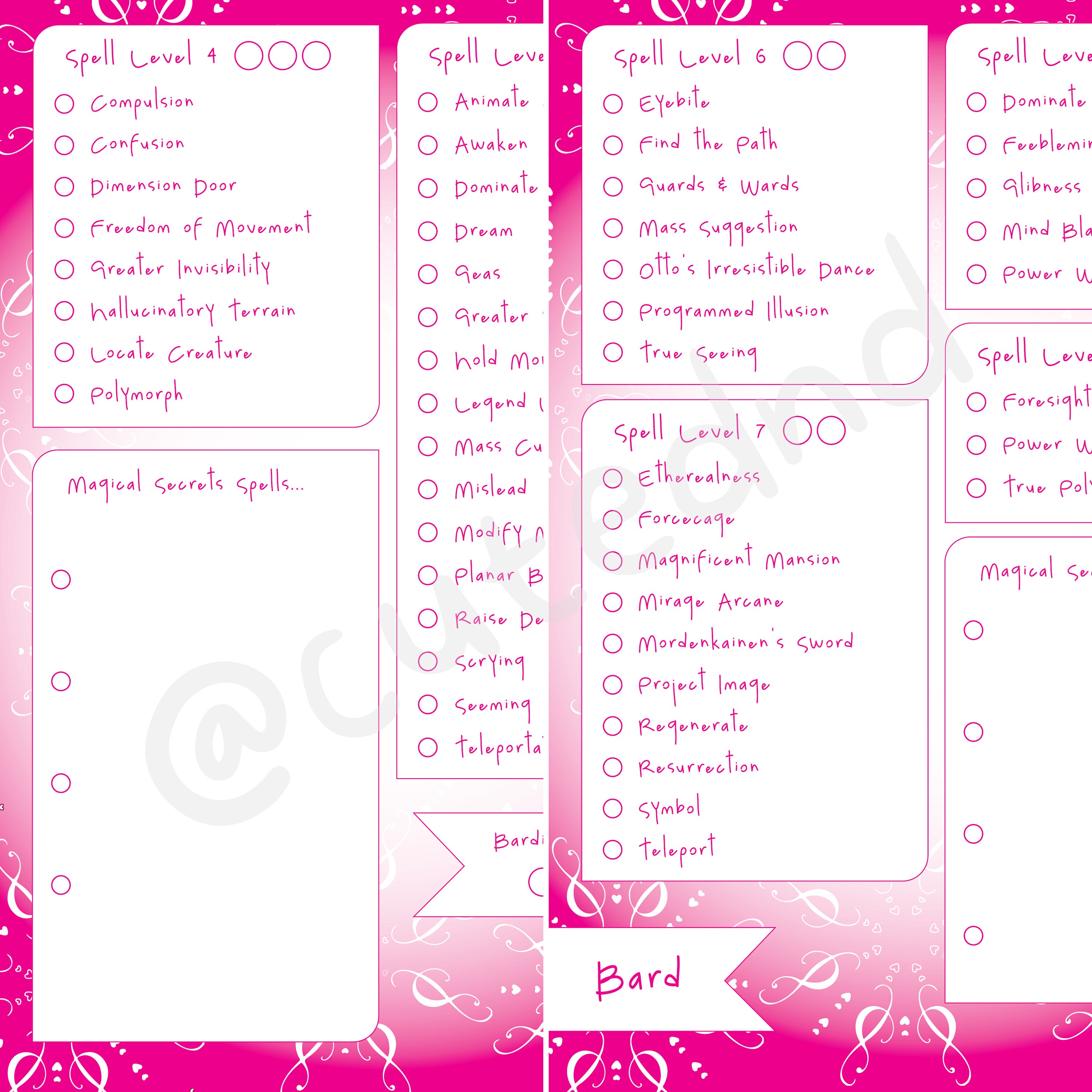 Bard Spelltracker Set All D&D 5e Bard Spell Lists and - Etsy Australia