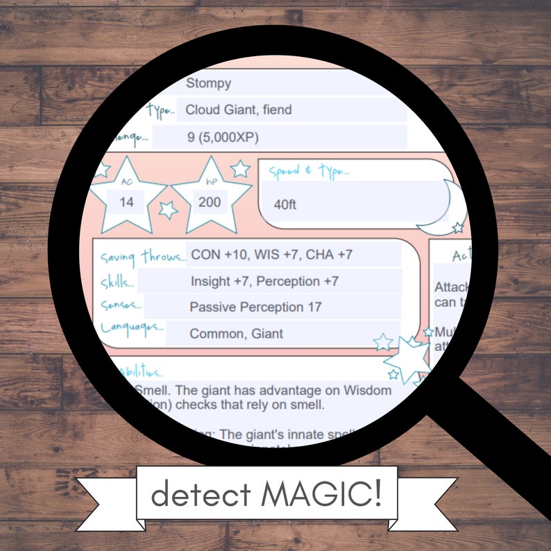 DND Companion Character Sheet Cute Moon and Stars 5 Page Companion and ...