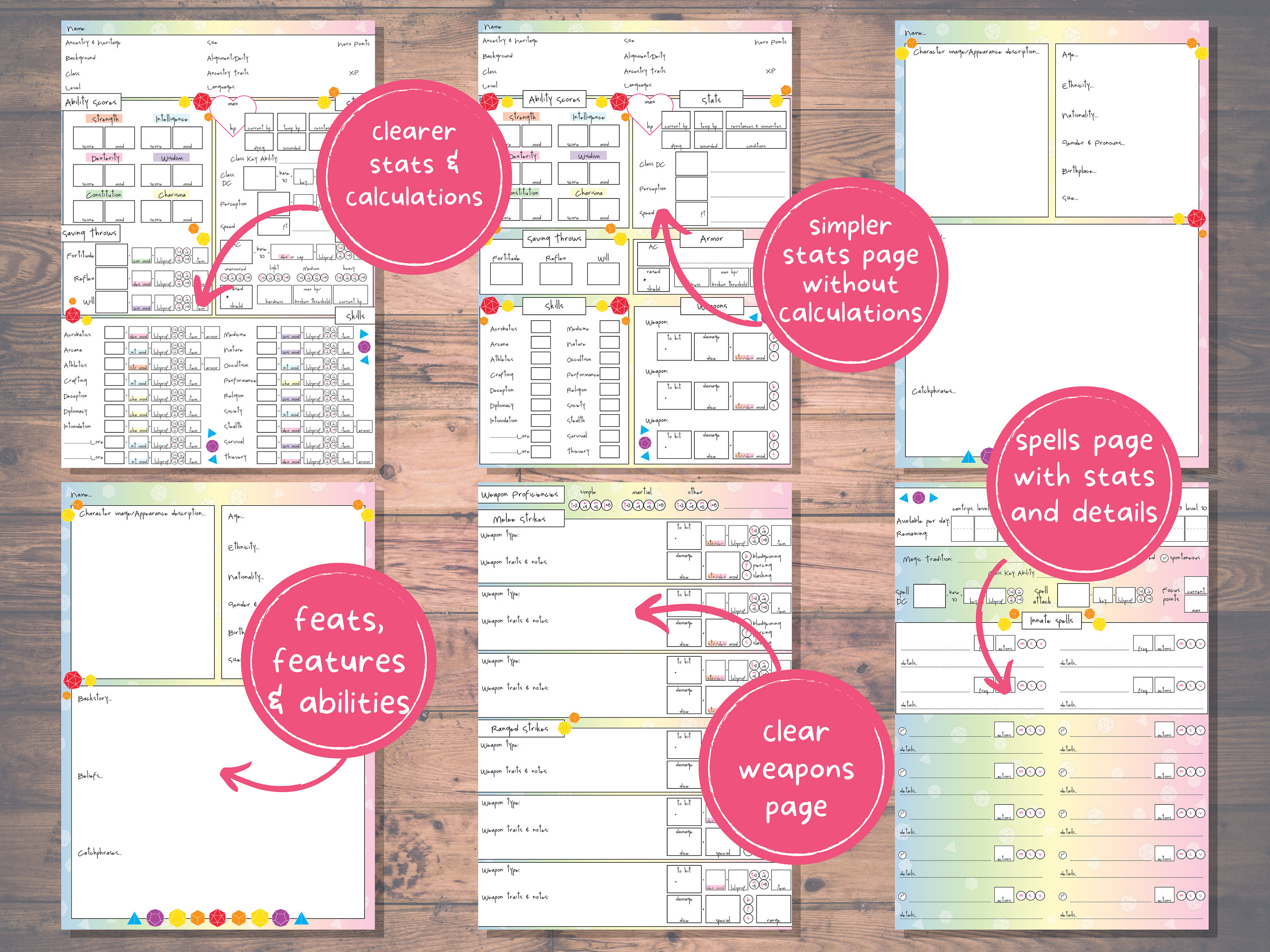 Pathfinder 2e Character Sheet PDF Rainbow Dice Theme, einfacher ...