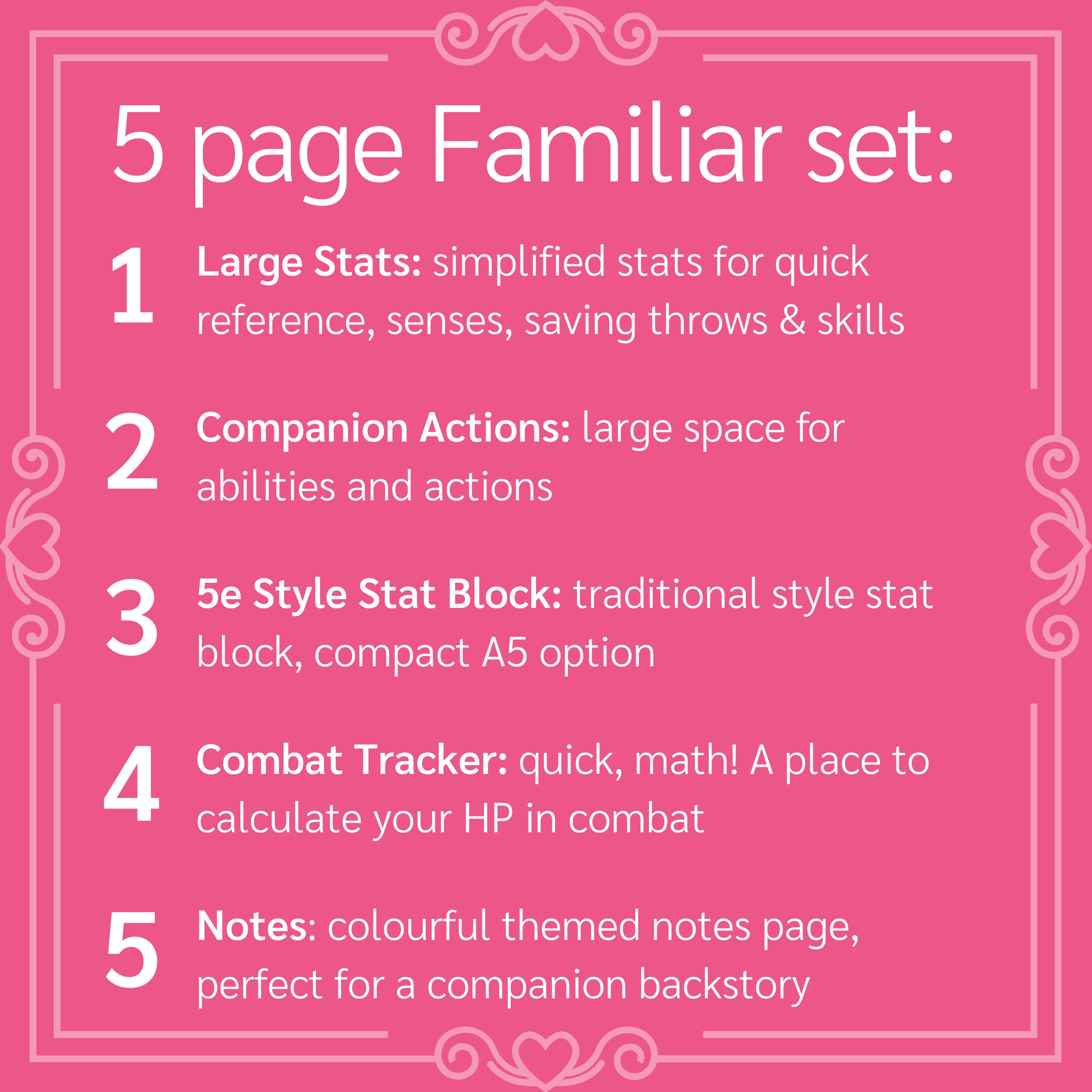 DND Companion Character Sheet Cute Moon and Stars 5 Page Companion and ...