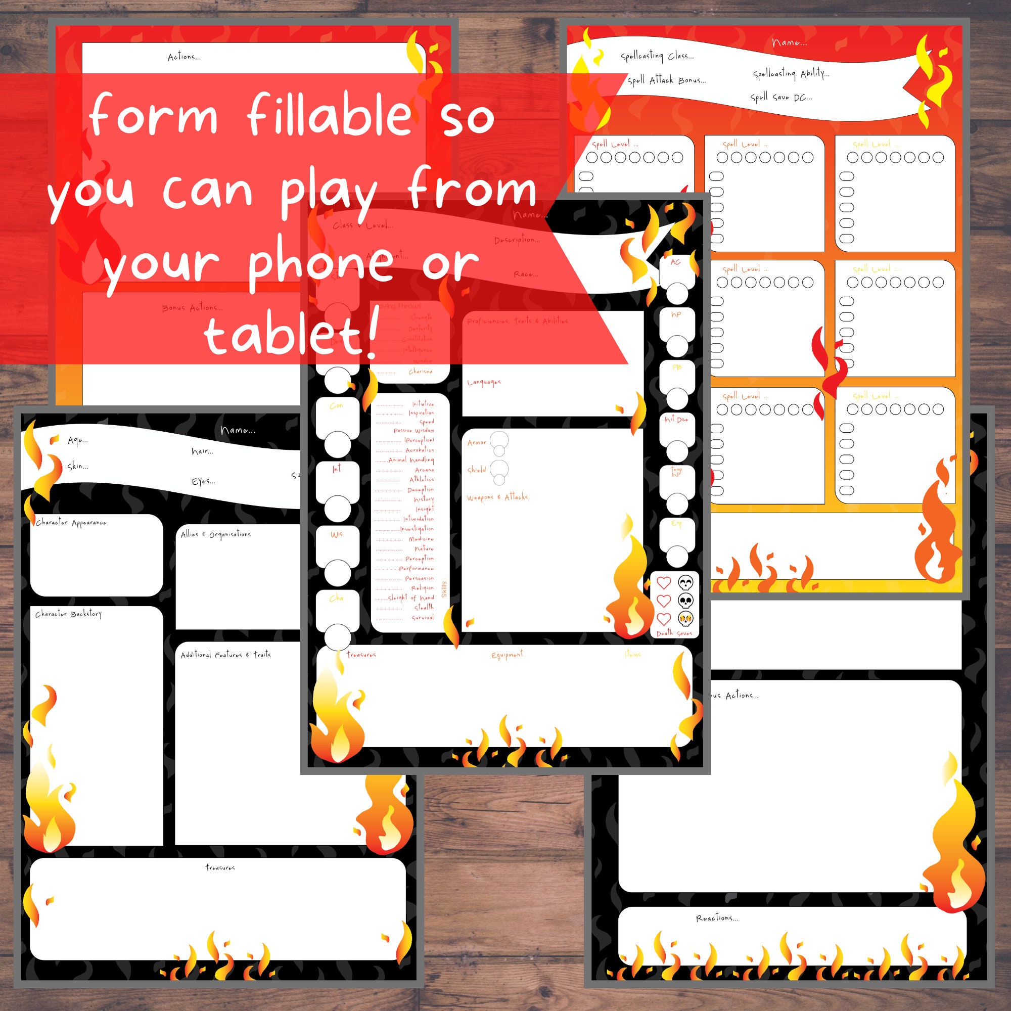 DND Character Bundle FREE Set Fire and Flames Collection 5e - Etsy