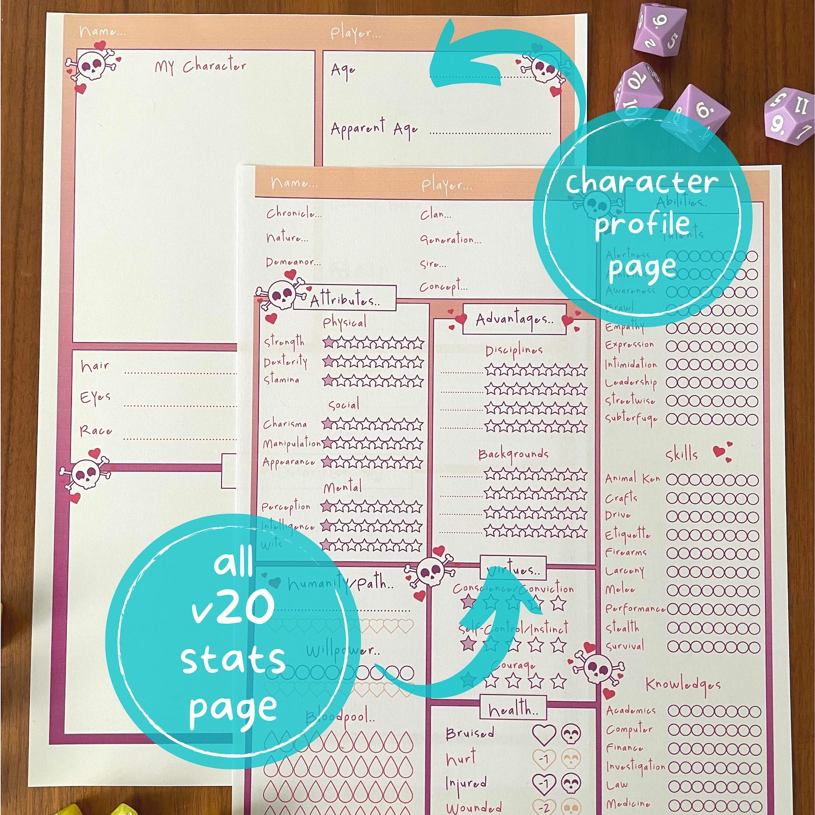 Vampire the Masquerade Character Sheets 20th Anniversary Edition | Vtm V20 Vampire Cute ...