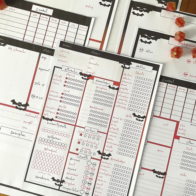 Vampire the Masquerade Character Sheets 20th Anniversary Edition | Vtm ...