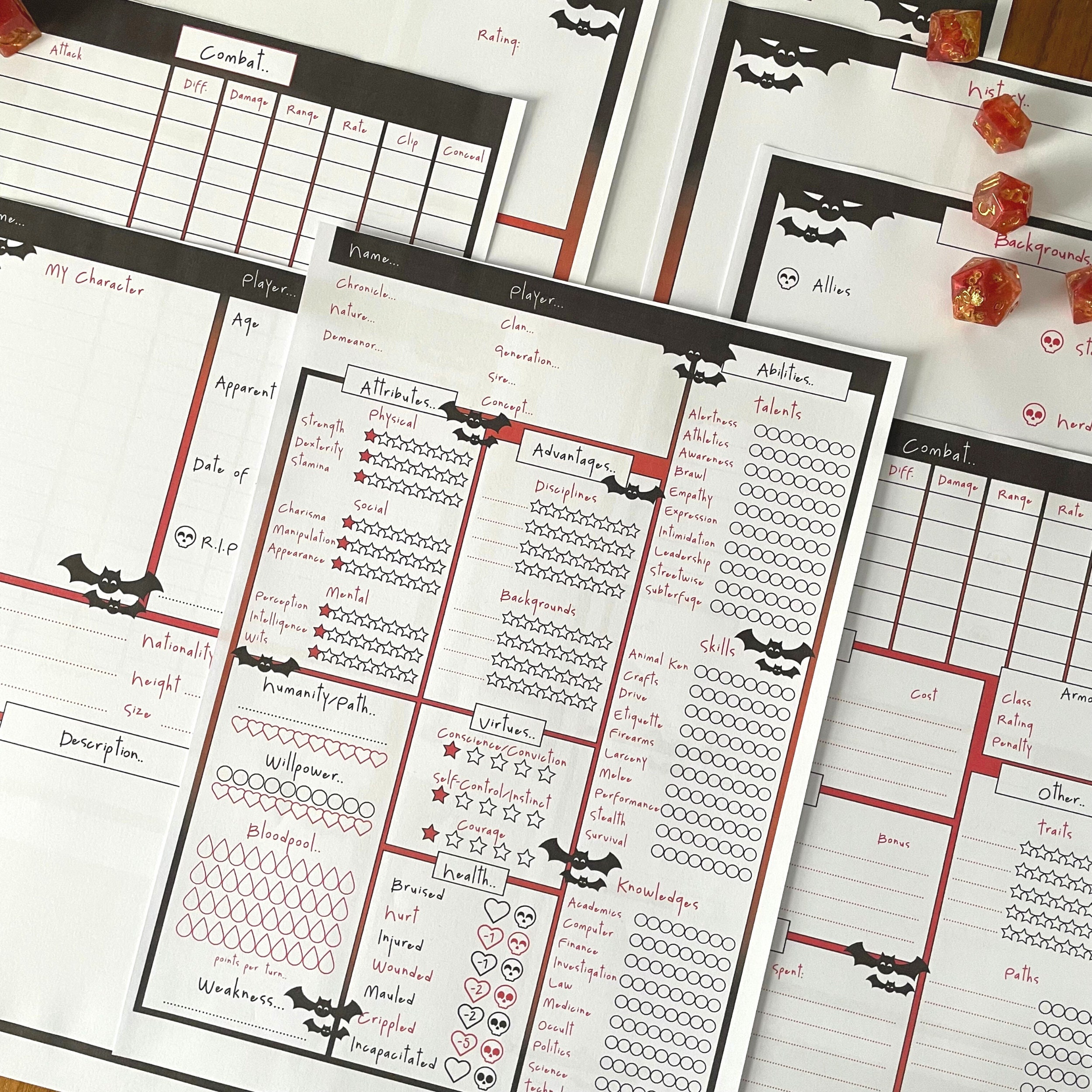 Vampire the Masquerade Character Sheets 20th Anniversary - Etsy