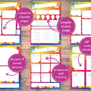 DND 5e Character Sheet Set, Rainbow Dice Series With 9 Form Fillable ...