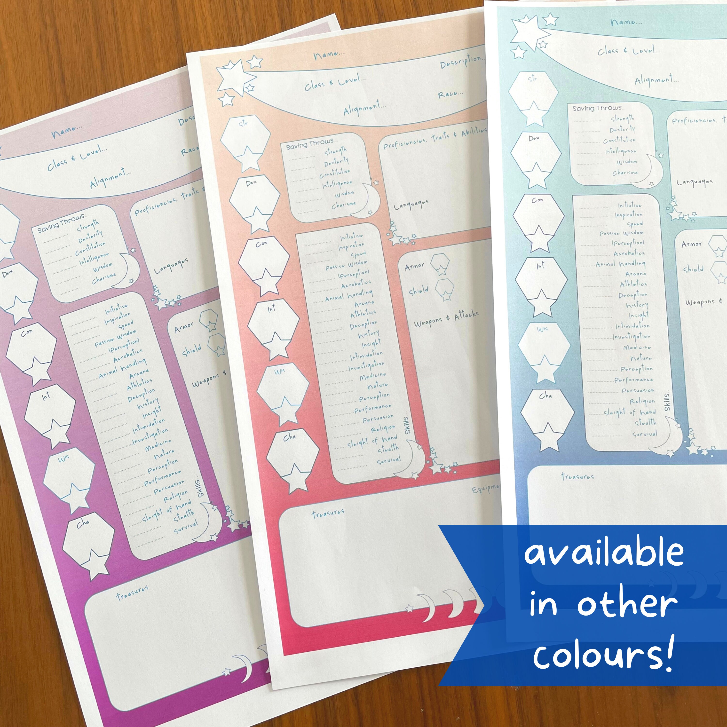 DND 5e Character Sheet Set, Moon & Stars Series With 9 Form Fillable ...