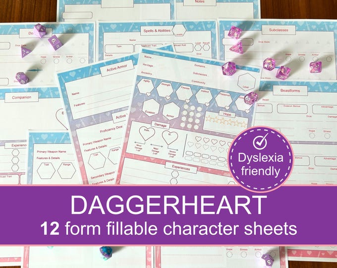 Daggerheart Character Sheets 12 Form Fillable Printable Set With ...