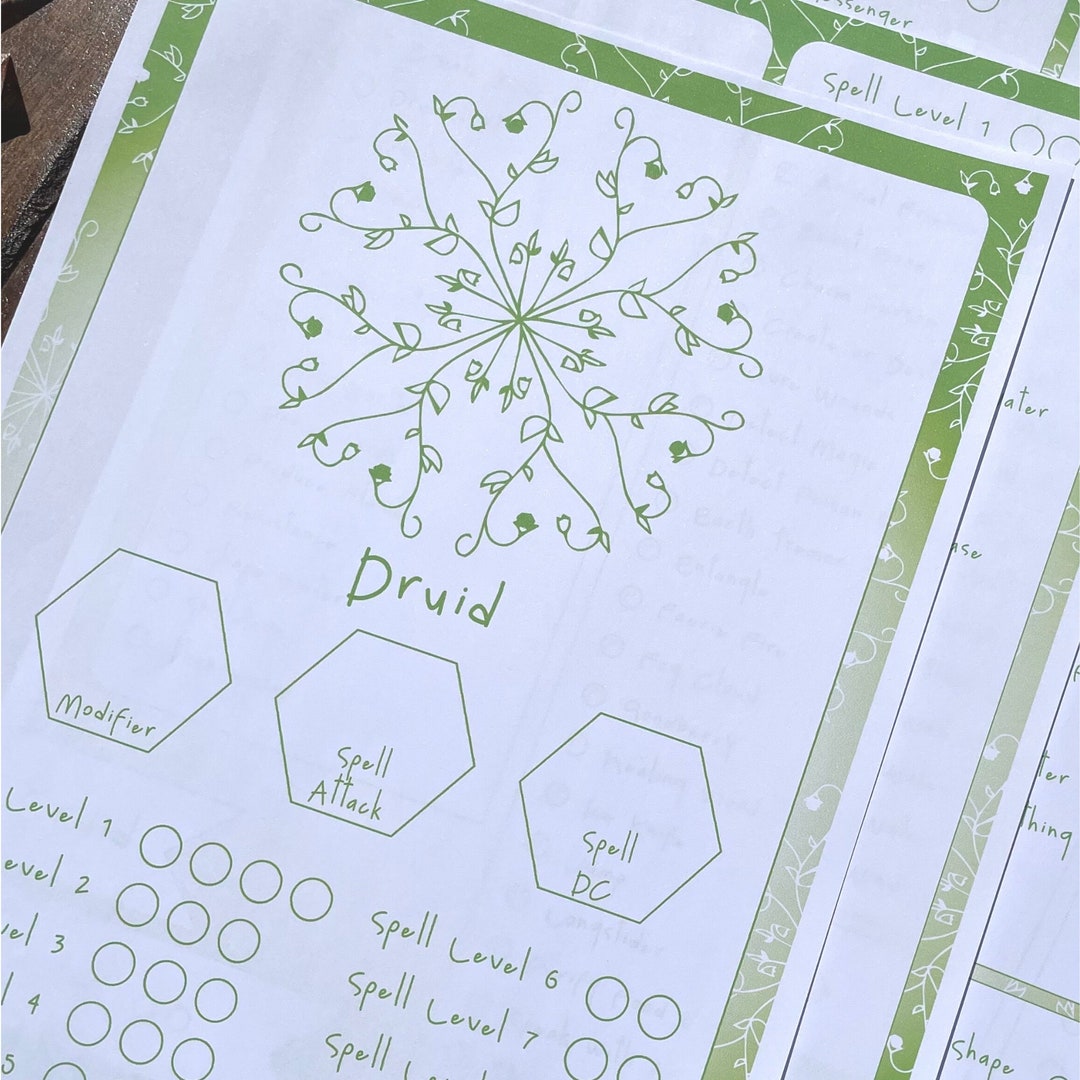 Druid Spelltracker DND Set, All D&D 5e Druid Spell Lists Printable ...