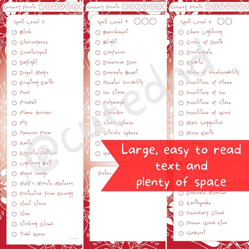 Dnd Sorcerer Spelltracker Set, All D&D 5e Sorcerer Spell Lists and ...