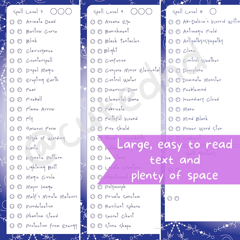 D&D 5e Wizard Spell Tracker Set: Printable Spell Lists (PDF) - Etsy