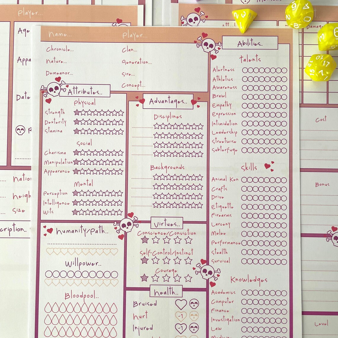 Vampire the Masquerade Character Sheets 20th Anniversary Edition | Vtm ...
