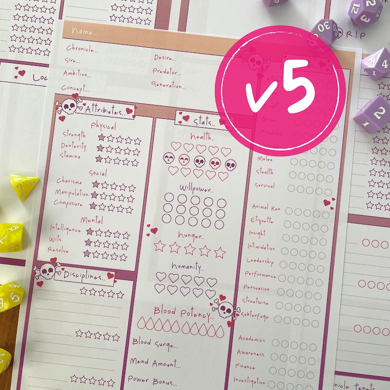 V5 Vampire the Masquerade Character Sheets Form Fillable | Vtm V5 ...