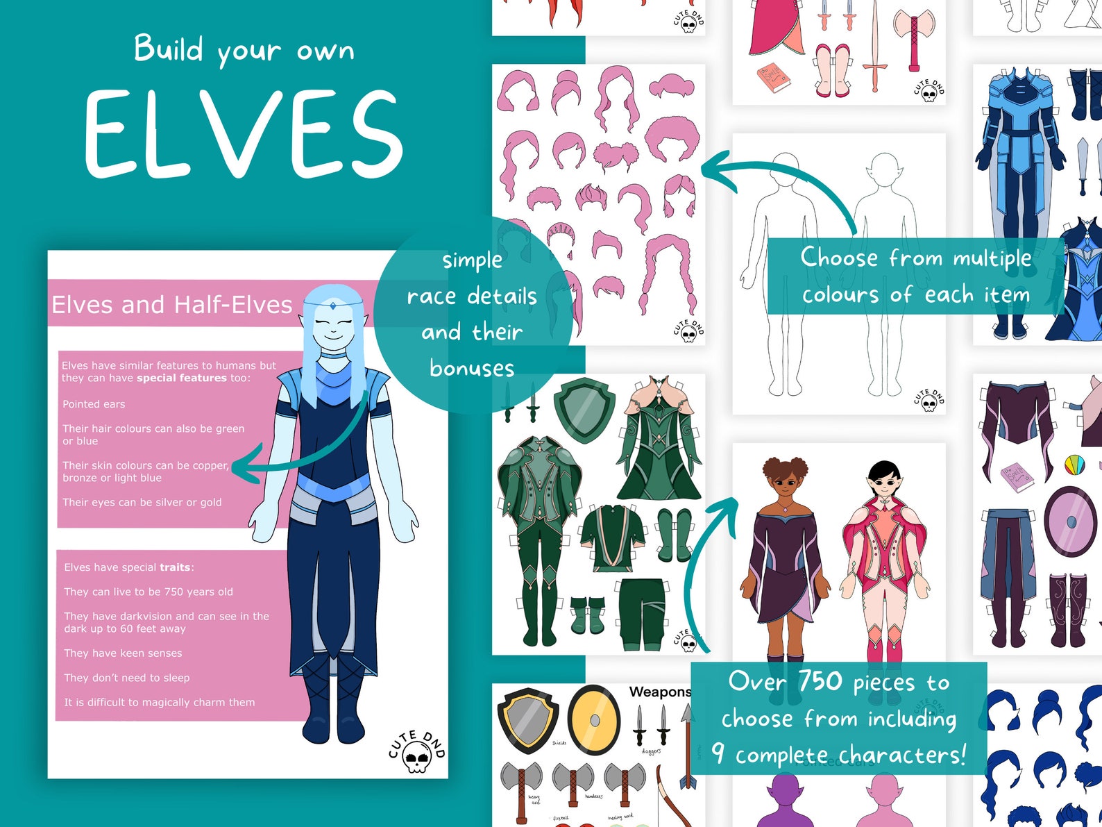 Kids DND Make Your Own Characters, Tieflings, Elves & Humans Printable ...