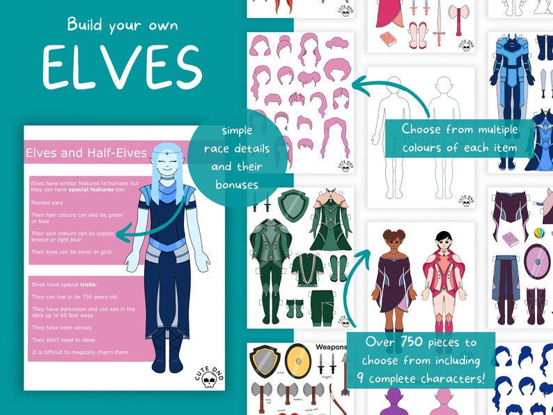 Kids DND Make Your Own Characters, Tieflings, Elves & Humans Printable ...