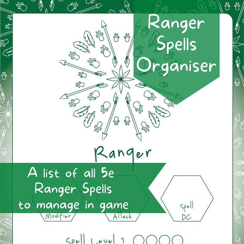 D&D Ranger Spell Tracker: Printable 5e Spell List (PDF) - Etsy
