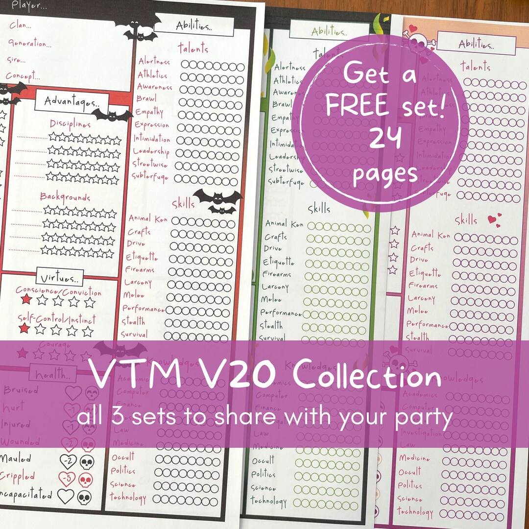 Vampire Clan VTM V20 FREE Set, Vampire the Masquerade 20th Anniversary ...