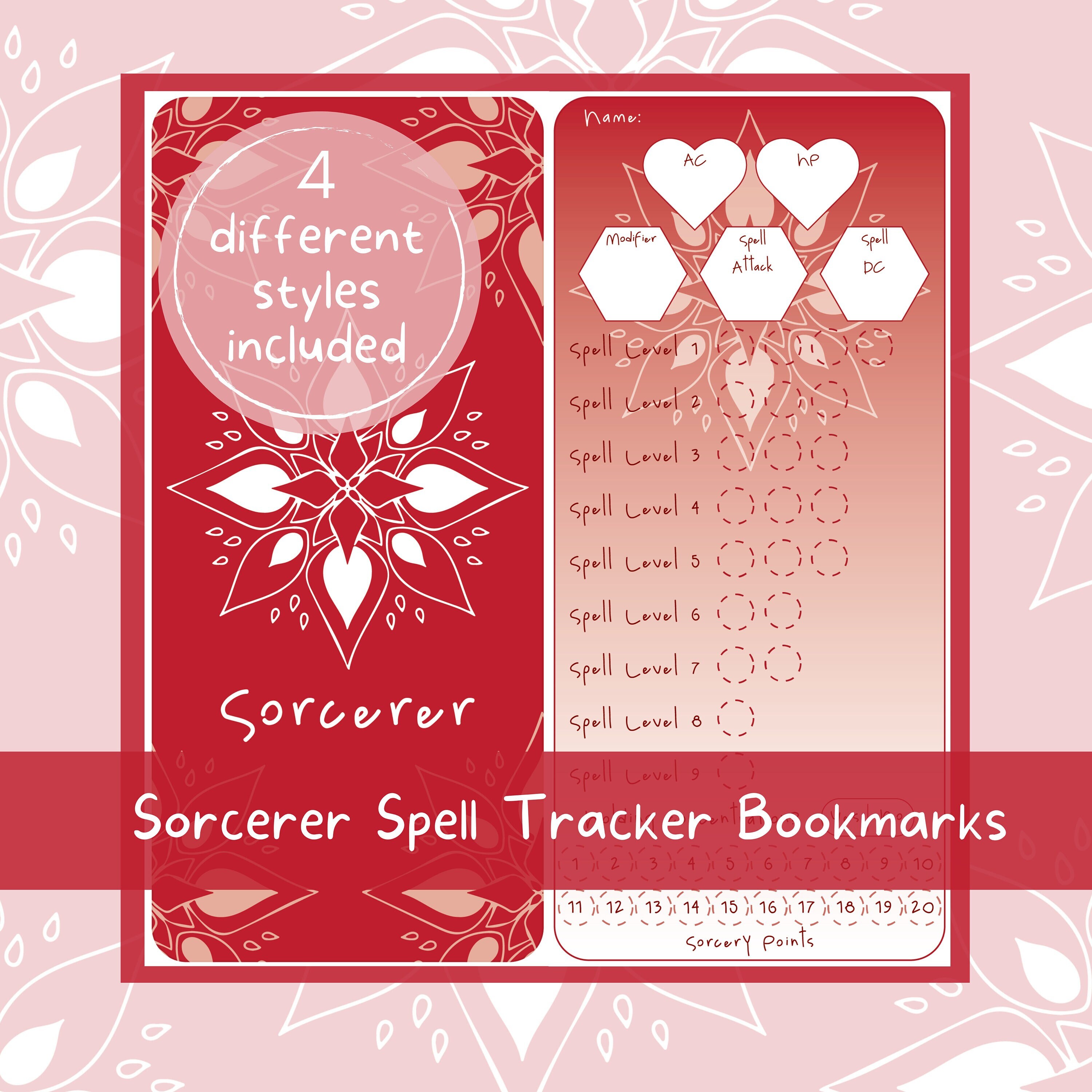 DND Sorcerer Spell Tracker Bookmarks, Printable Dungeons and Dragons 5e ...