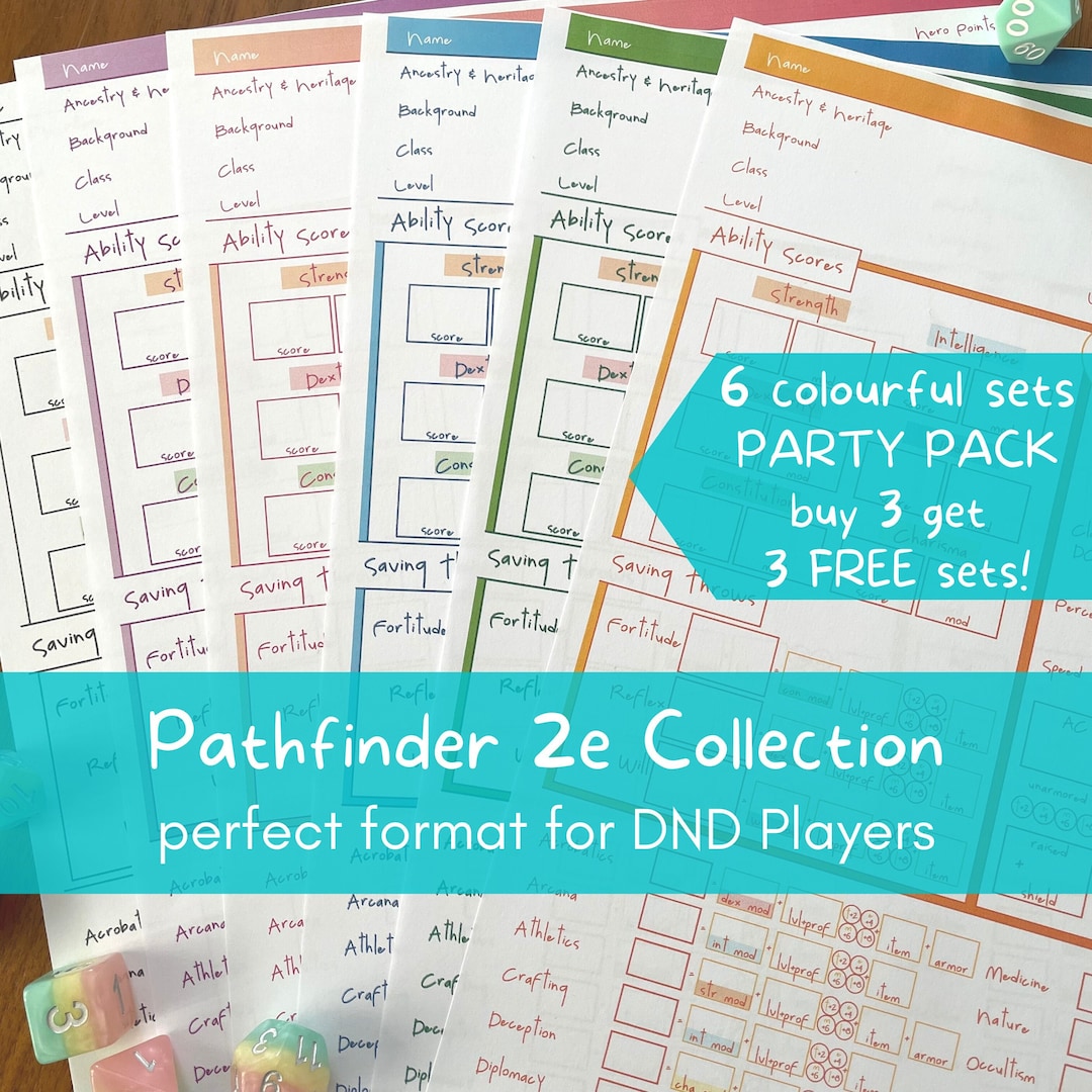 Pathfinder 2e Character Sheets Party Bundle for DND New Players and ...