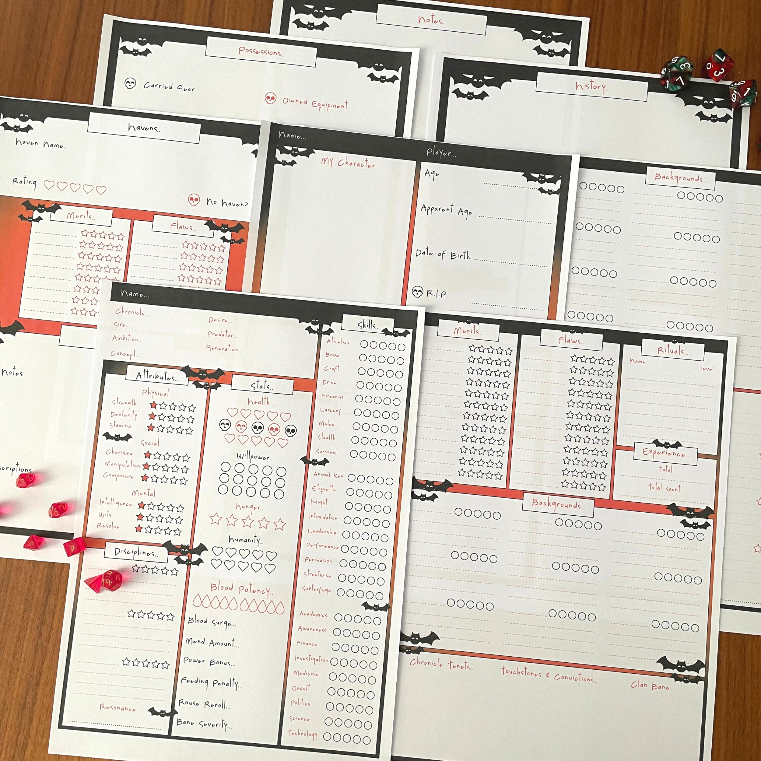 V5 Vampire the Masquerade Character Sheets Form Fillable | Vtm V5 ...