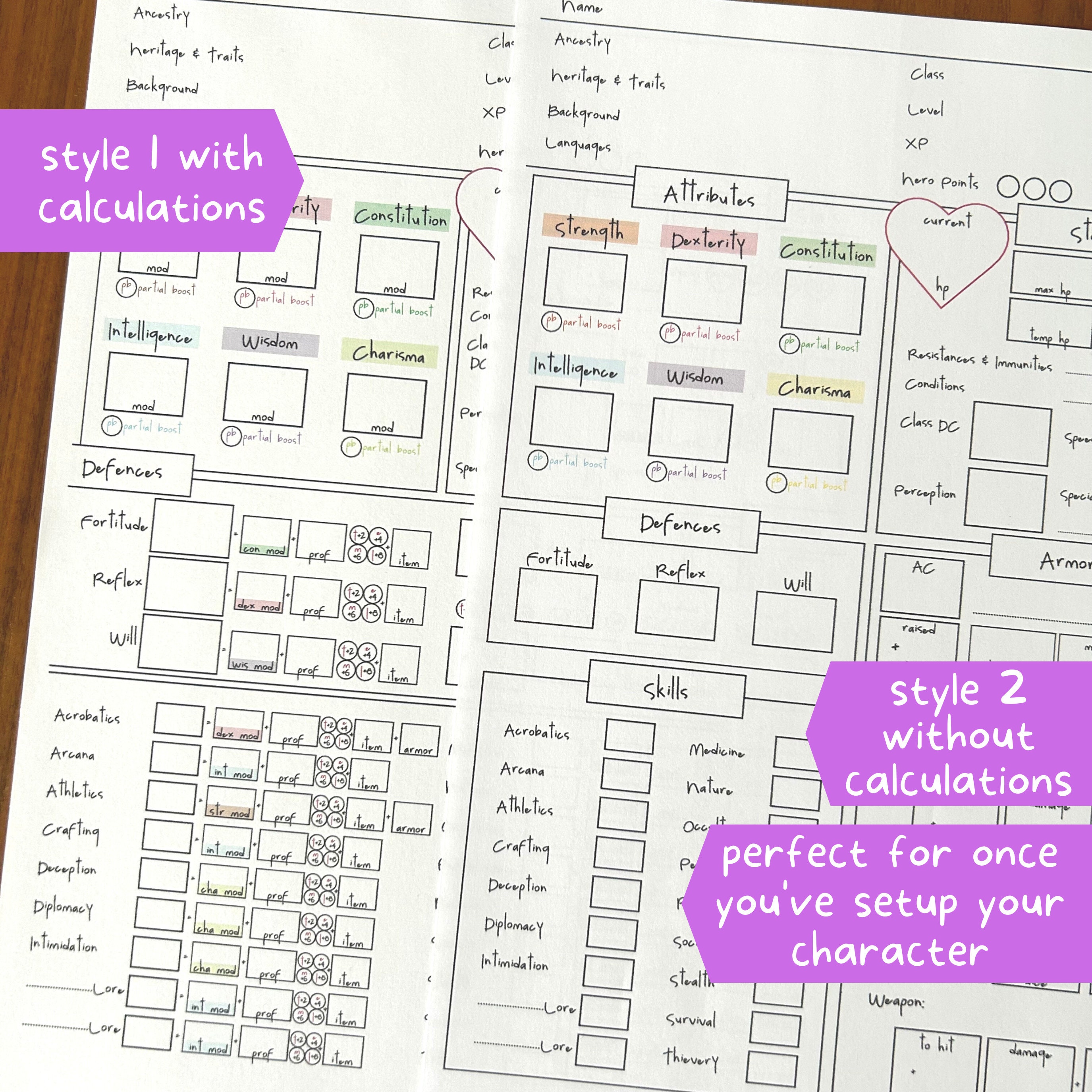 Pathfinder 2e Remaster Character Sheets Pack Great for New Players and ...