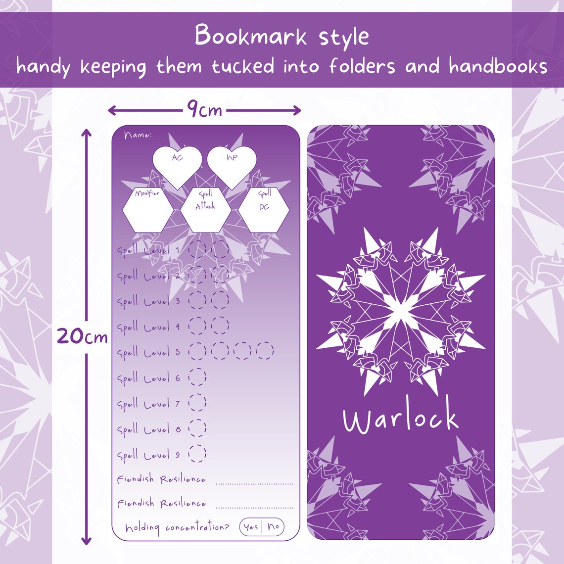 DND Warlock Spell Tracker Bookmarks, Printable Dungeons and Dragons 5e ...