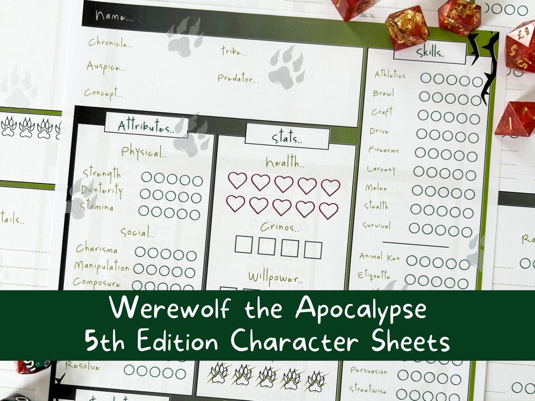 Werewolf the Apocalypse 5th Edition Character Sheets World of Darkness ...