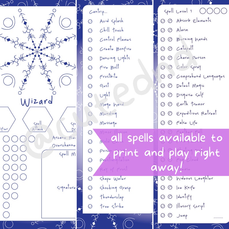 D&D 5e Wizard Spell Tracker Set: Printable Spell Lists (PDF) - Etsy