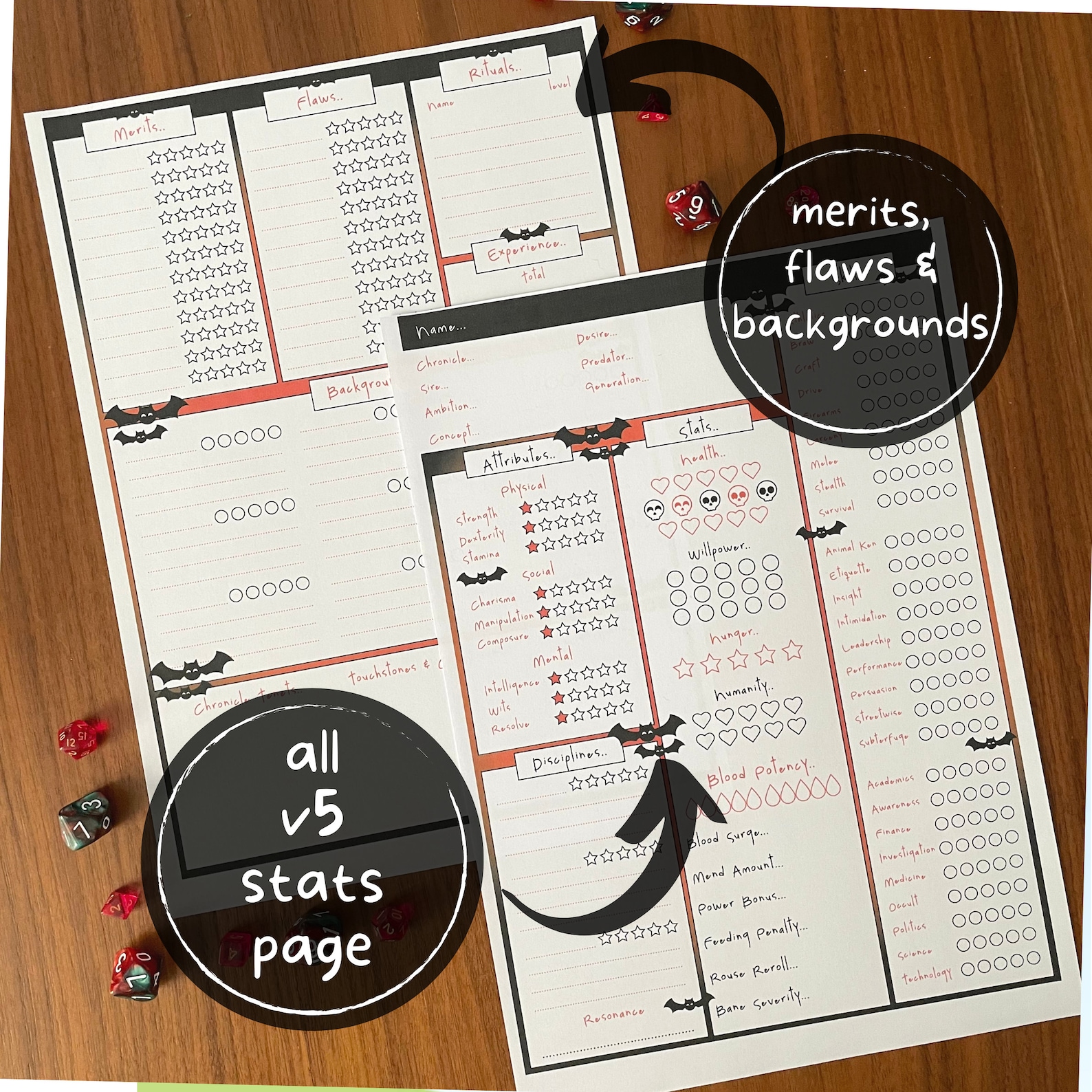 V5 Vampire the Masquerade Character Sheets Form Fillable | Vtm V5 ...
