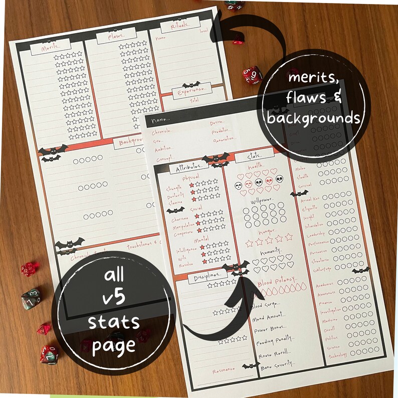 V5 Vampire the Masquerade Character Sheets Form Fillable | Vtm V5 ...