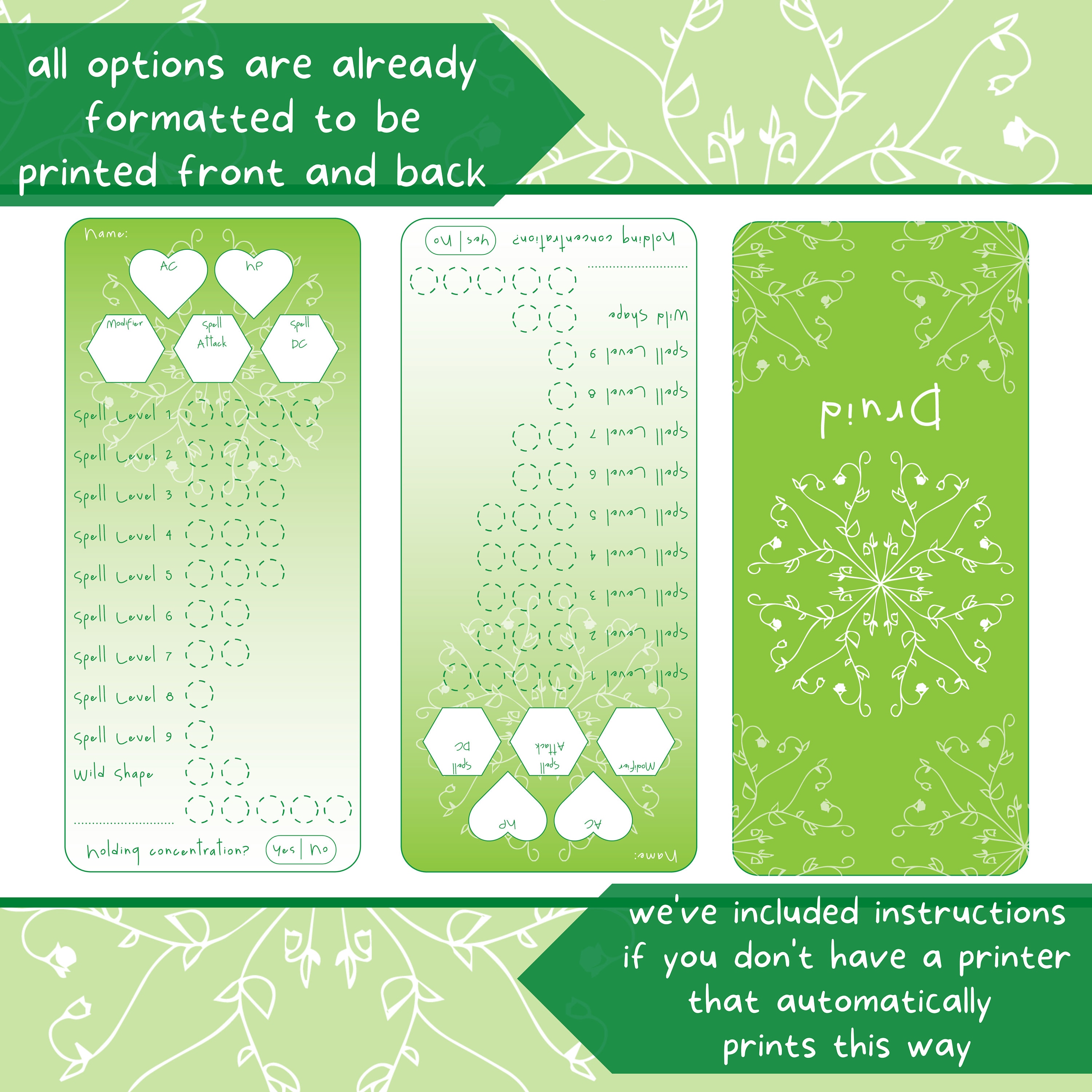 DND Druid Spell Tracker Bookmarks, Printable Dungeons and Dragons 5e ...