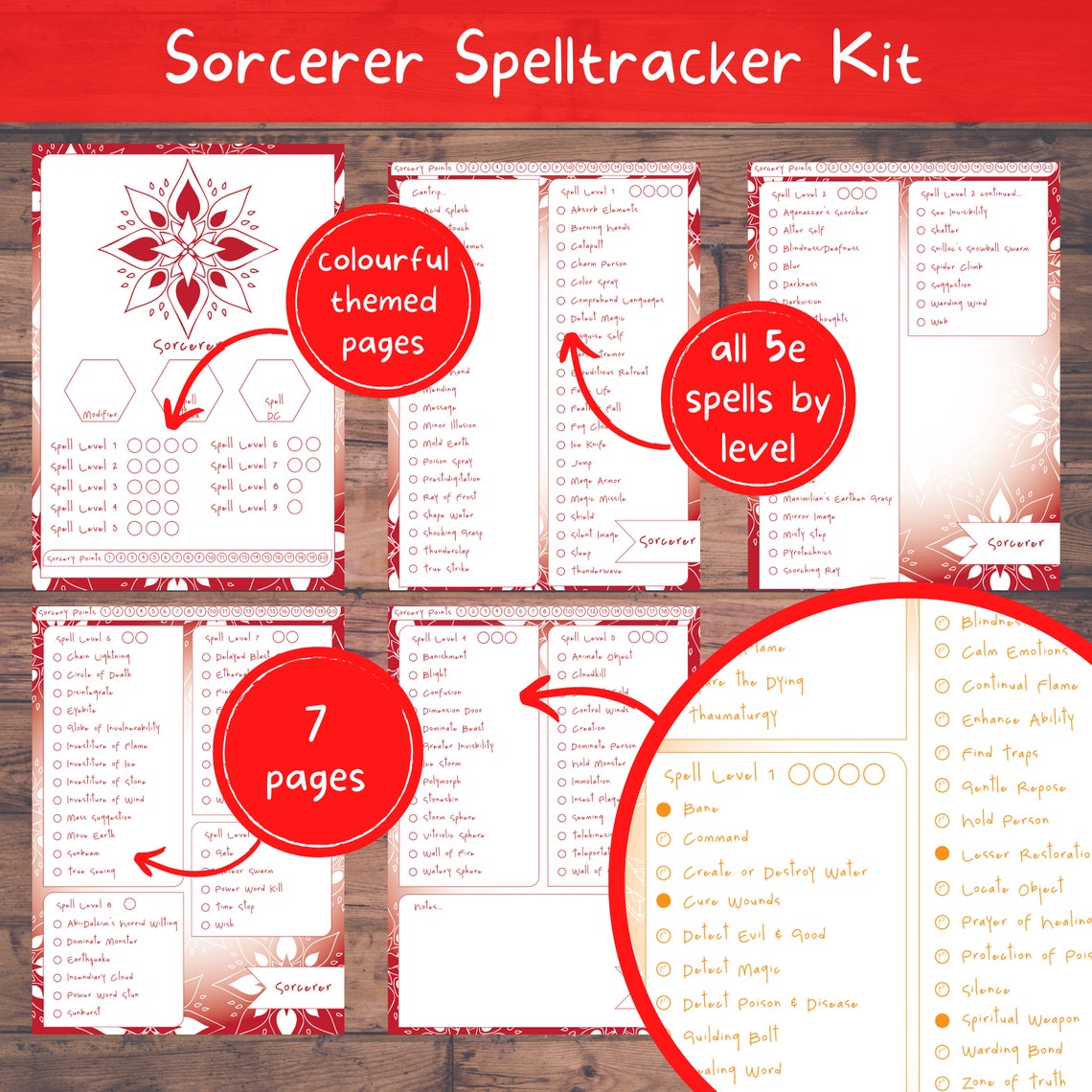 Dnd Sorcerer Spelltracker Set All D&D 5e Sorcerer Spell Lists - Etsy