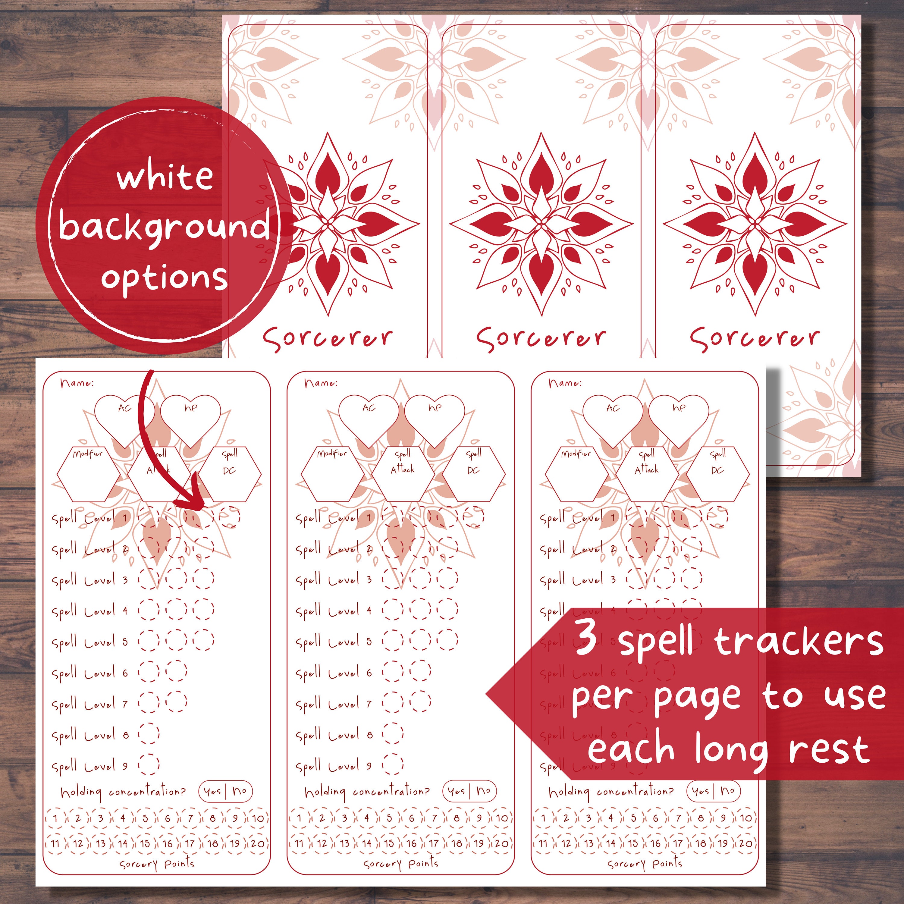 DND Sorcerer Spell Tracker Bookmarks, Printable Dungeons and Dragons 5e ...
