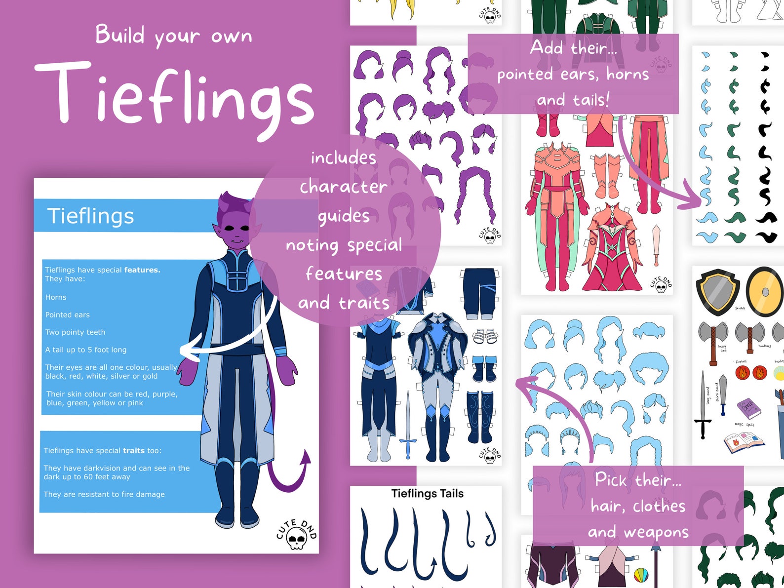 Kids DND Make Your Own Characters, Tieflings, Elves & Humans Printable ...