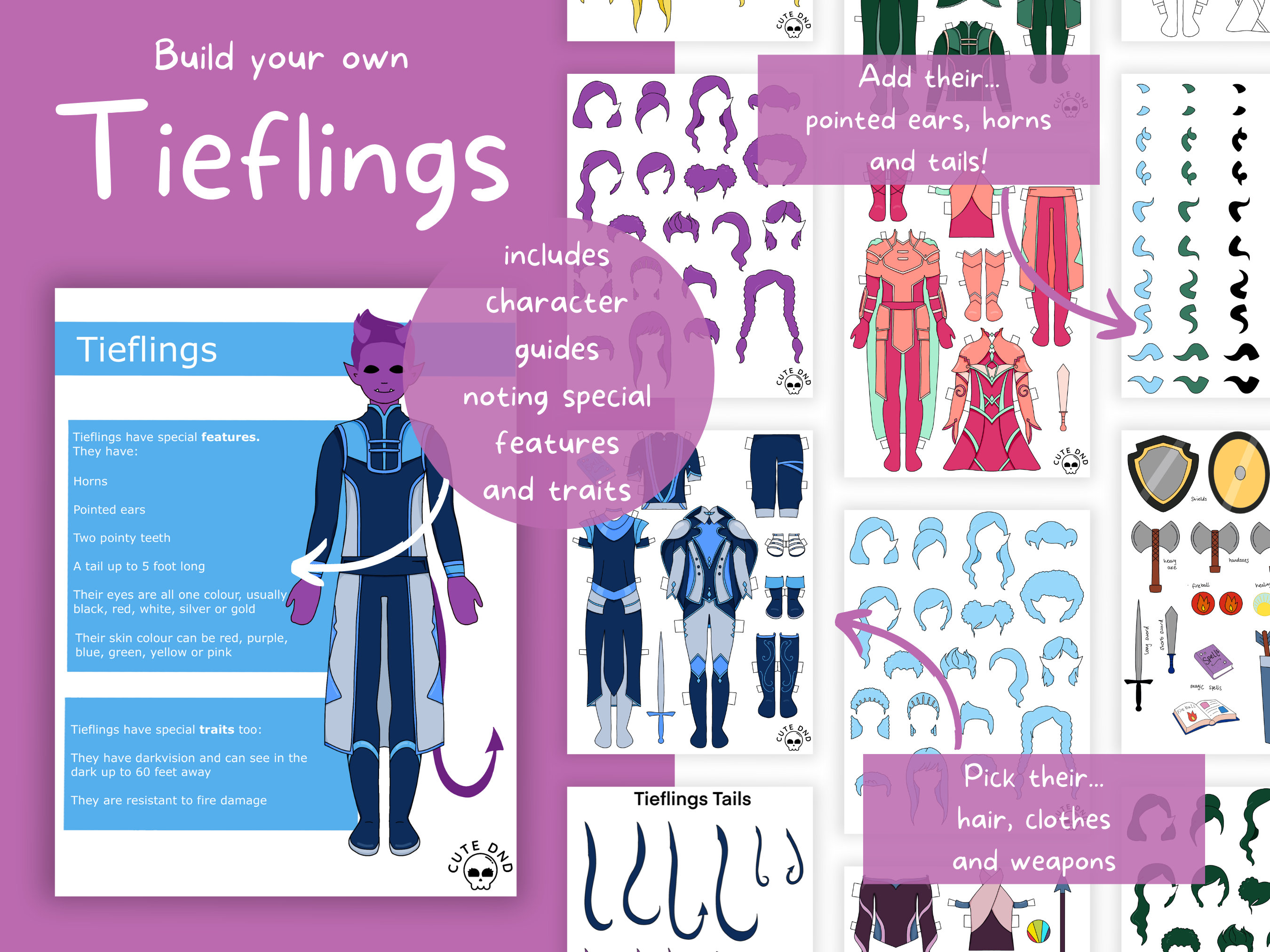 Kids DND Make Your Own Characters, Tieflings, Elves & Humans Printable ...
