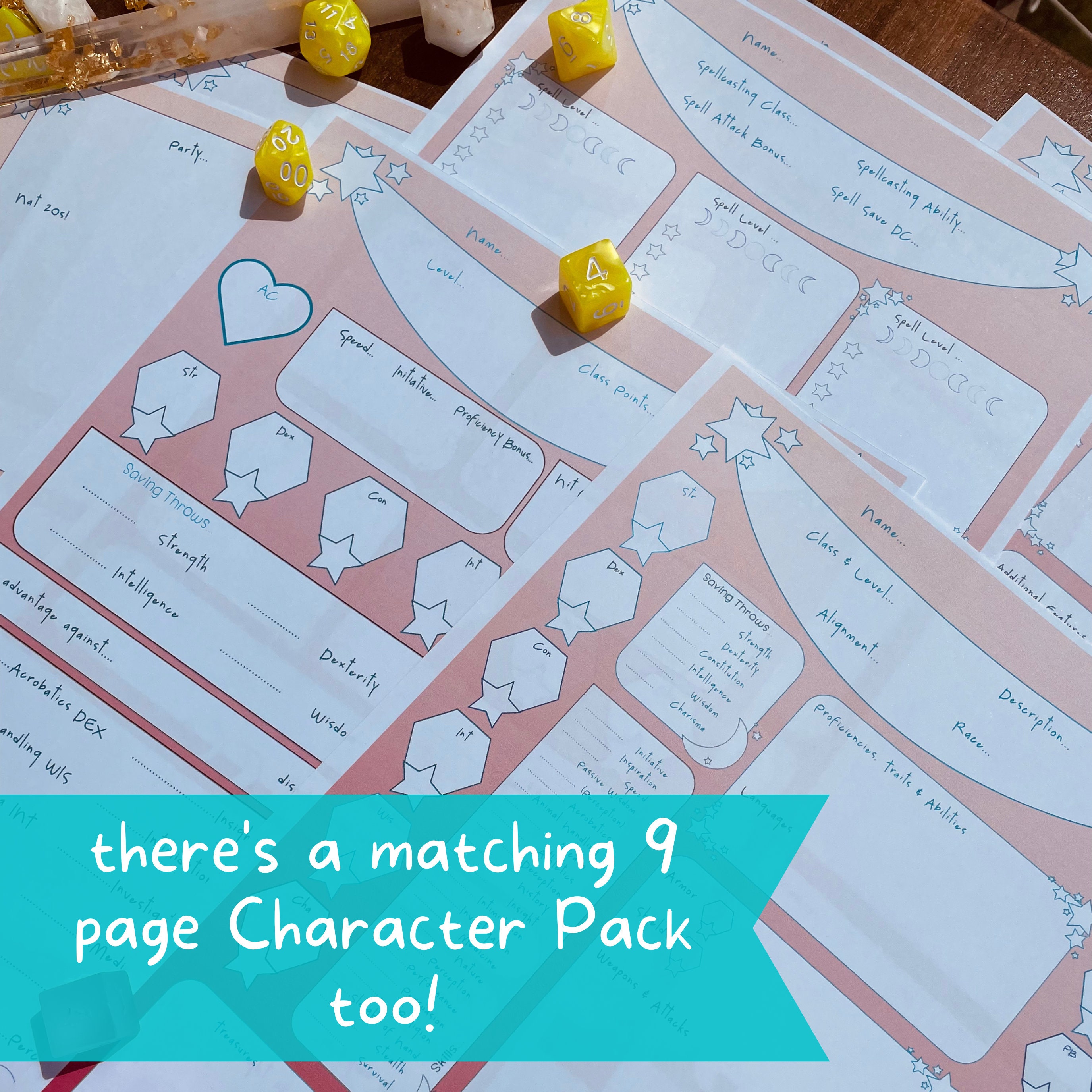 DND Companion Character Sheet Cute Moon and Stars 5 Page Companion and ...