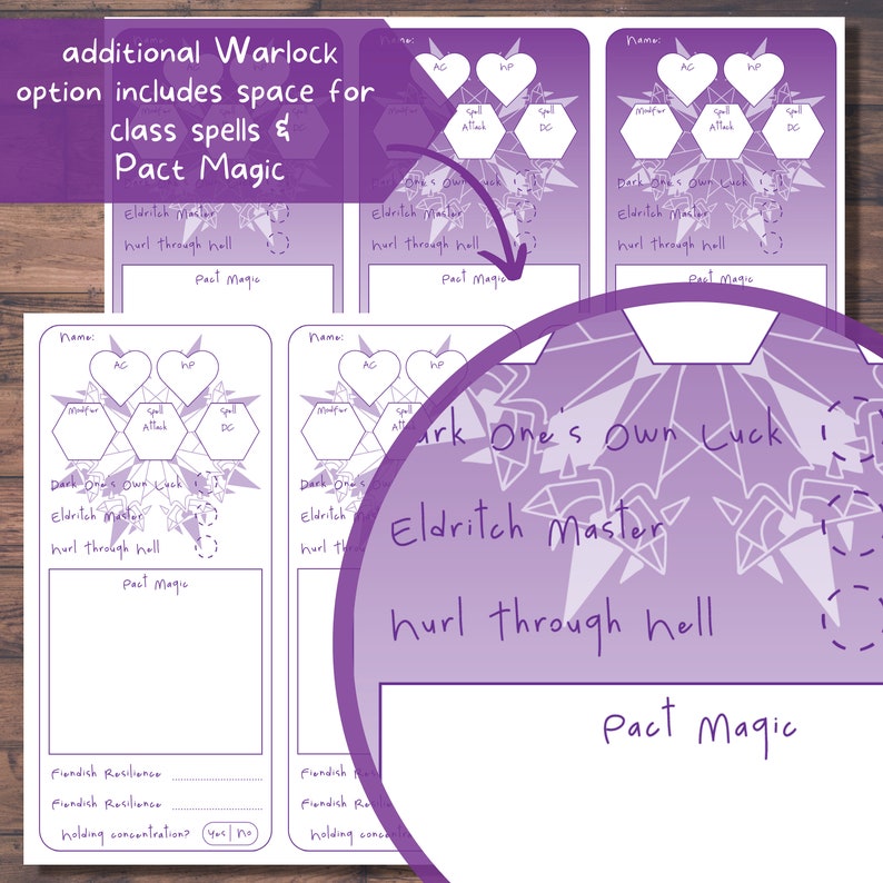 DND Warlock Spell Tracker Bookmarks, Printable Dungeons and Dragons 5e ...