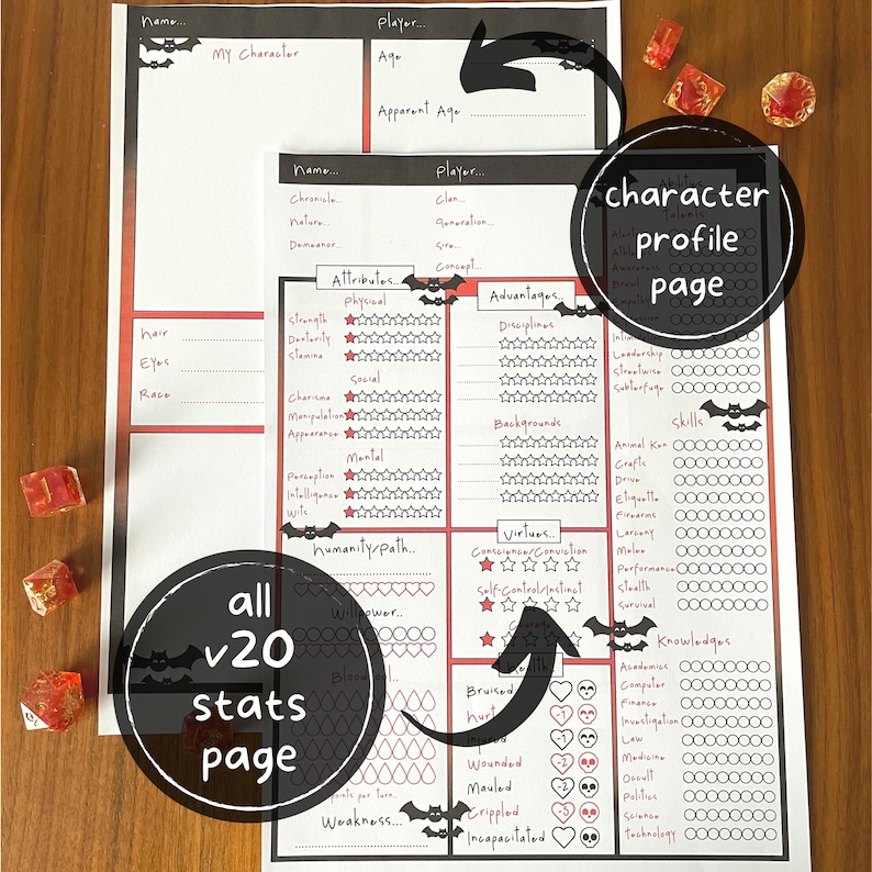 Vampire the Masquerade Character Sheets 20th Anniversary - Etsy