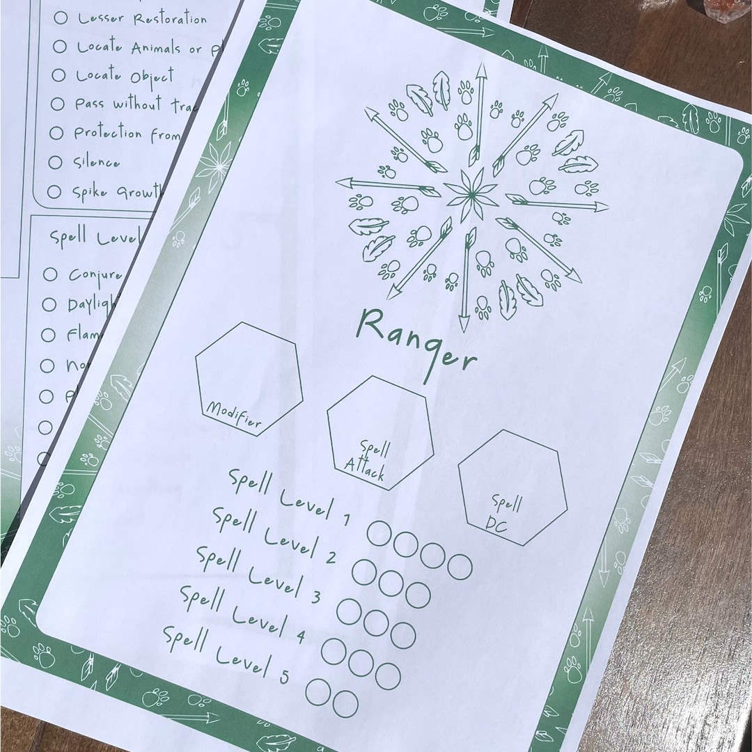 D&D Ranger Spell Tracker: Printable 5e Spell List (PDF) - Etsy