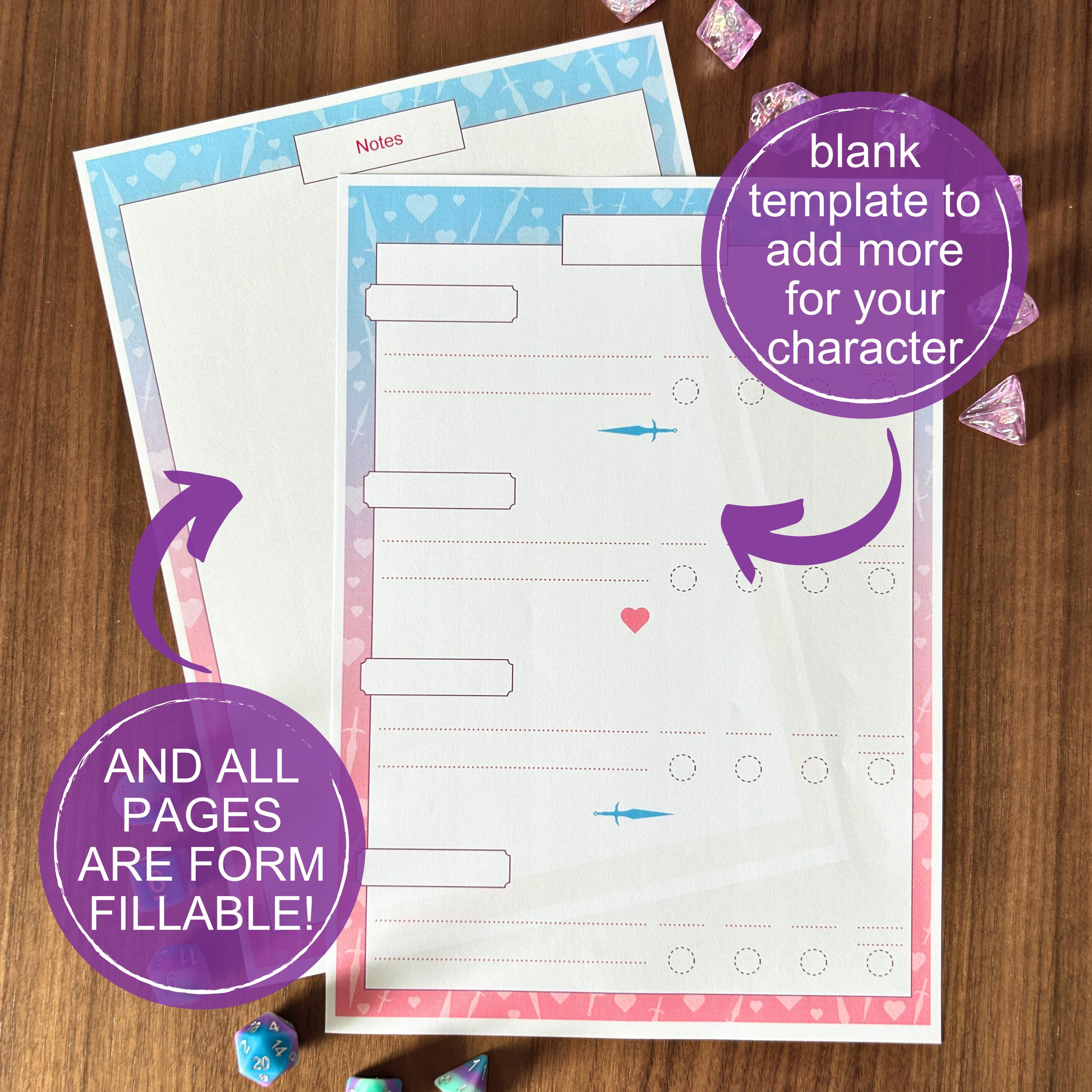 Daggerheart Character Sheets 12 Form Fillable Printable Set With Dyslexia-friendly Font, Fun ...