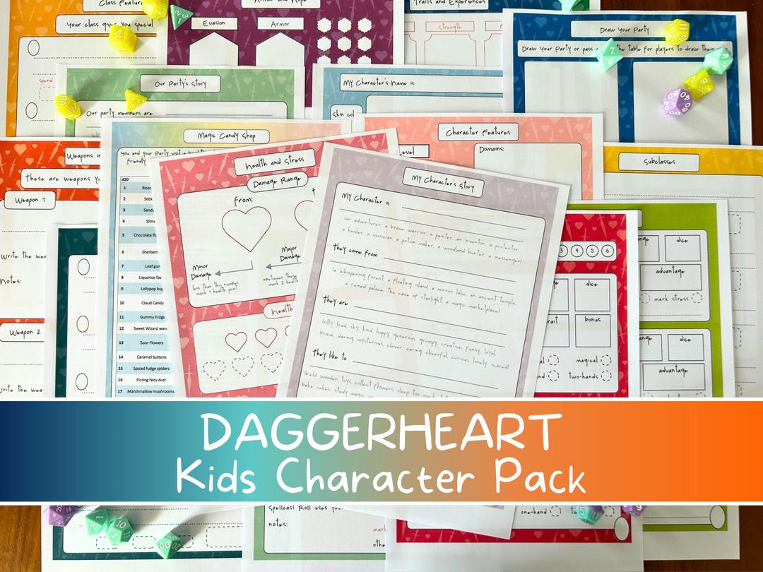 Daggerheart Character Sheet Kids Kit, Child Friendly Daggerheart TTRPG ...