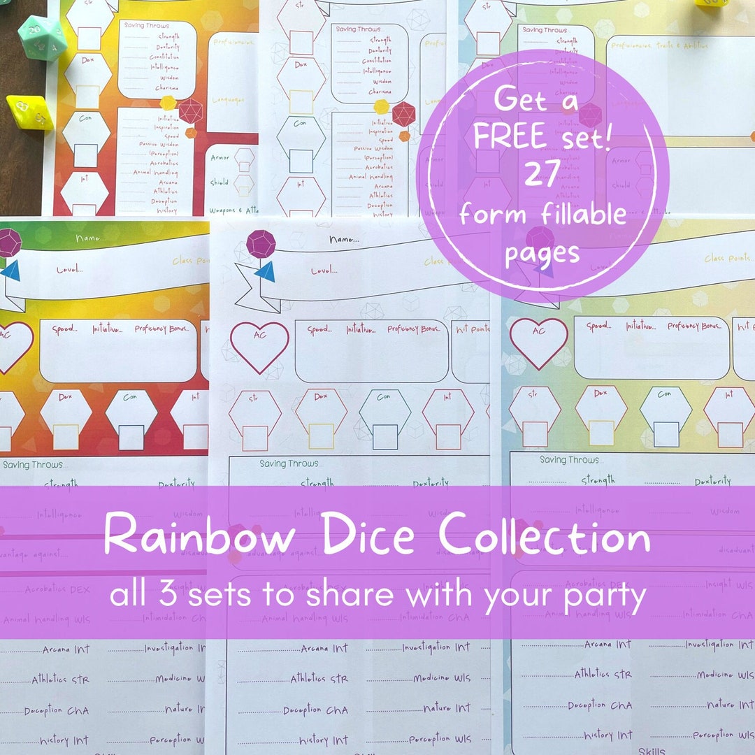 Rainbow Dice DND Character Sheets: 27 Fillable Pages (PDF) - Etsy